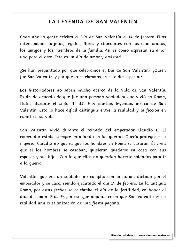 La Leyenda de San Valentín: Origen y Celebración | PDF | día de San ...