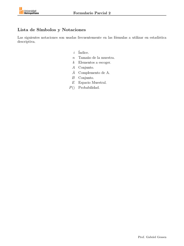 Est I Formulario P2 | PDF | Probabilidad | Teoría de la medida