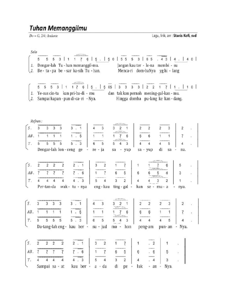 Teks Lagu Lonceng Gereja Not Angka | PDF