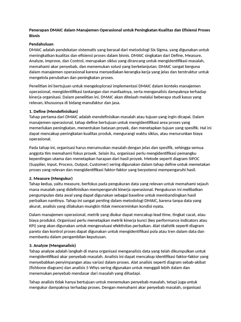 Penerapan DMAIC Dalam Manajemen Operasional Untuk Peningkatan Kualitas ...
