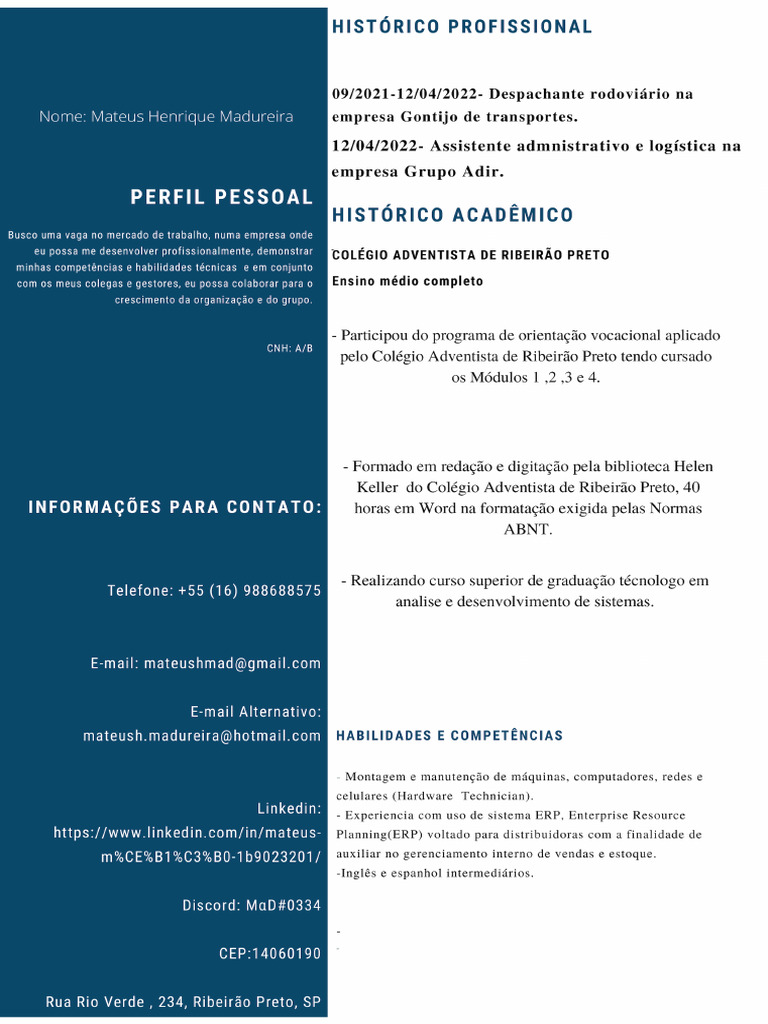 Curriculo Mateus | PDF