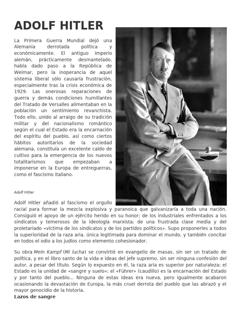 Biografía Adolf Hitler | PDF | Adolf Hitler | Alemania nazi