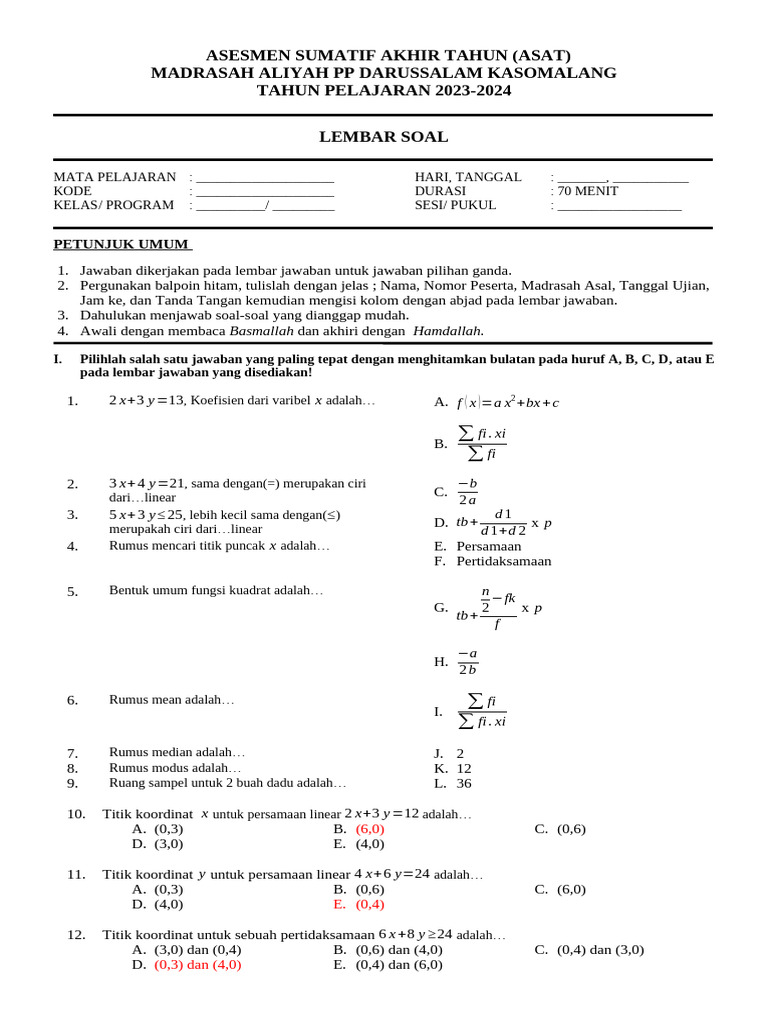 Soal Kelas 10 - Semester 2 - 2024 | PDF