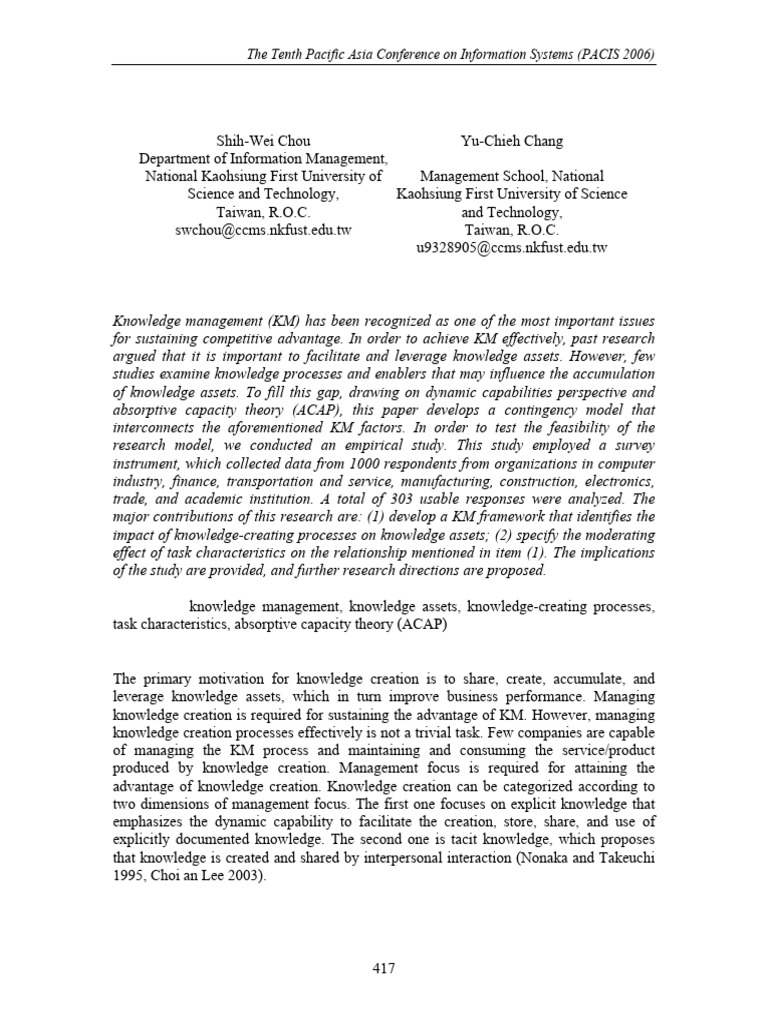 1113A Contingency Model of Knowledge Creation | PDF | Tacit Knowledge | Knowledge