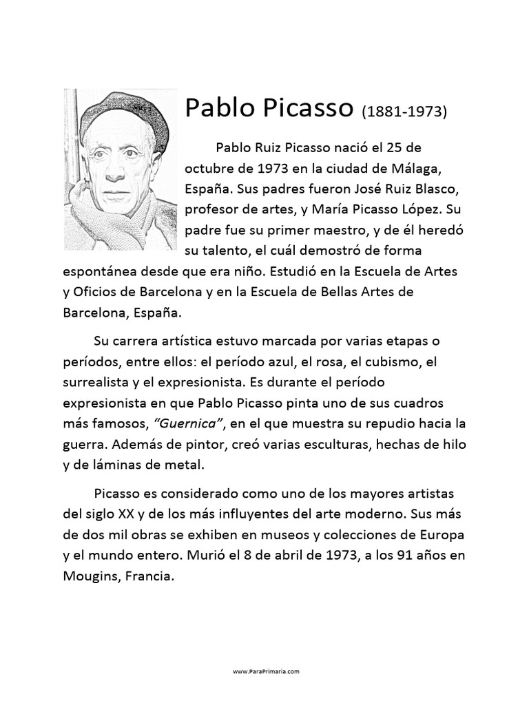 Biografía de Pablo Picasso: Vida y Obras | PDF | Clásicos | Estilo de vida