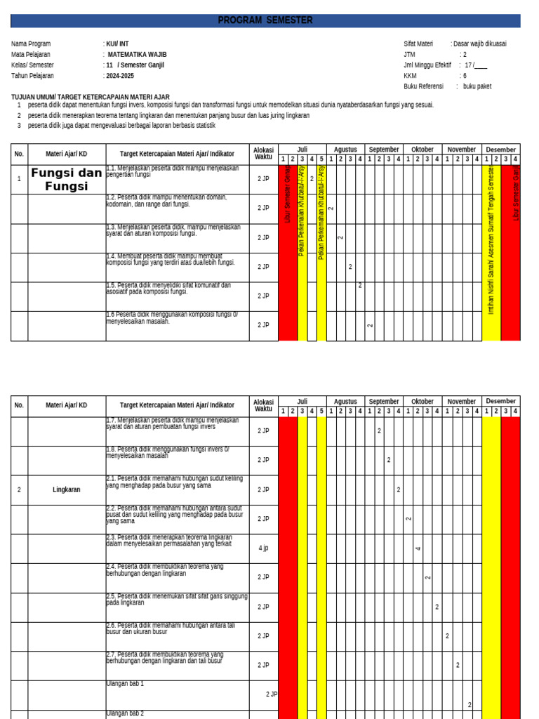 Blanko Format Prosem Sem 1 - MTK - 11 - TA 2024-2025 | PDF