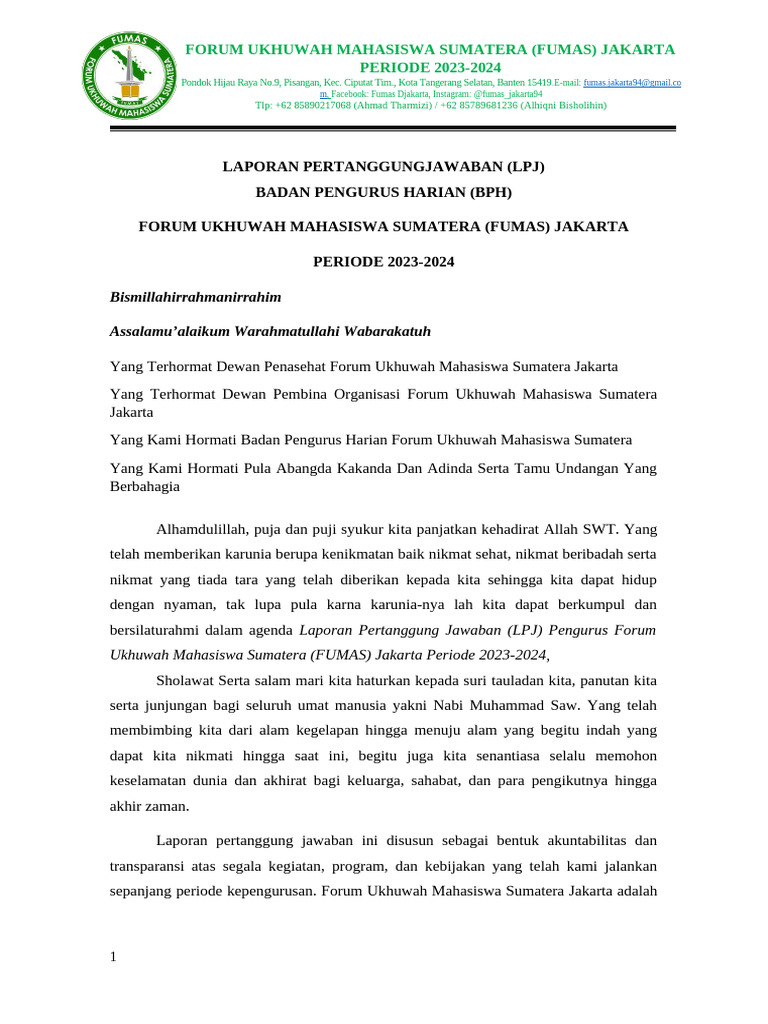 LPJ FUMAS Jakarta 2023-2024 | PDF