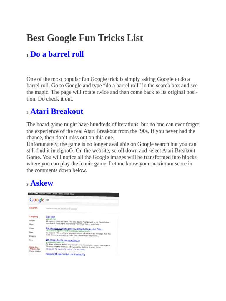 Best Google Fun Tricks List | PDF