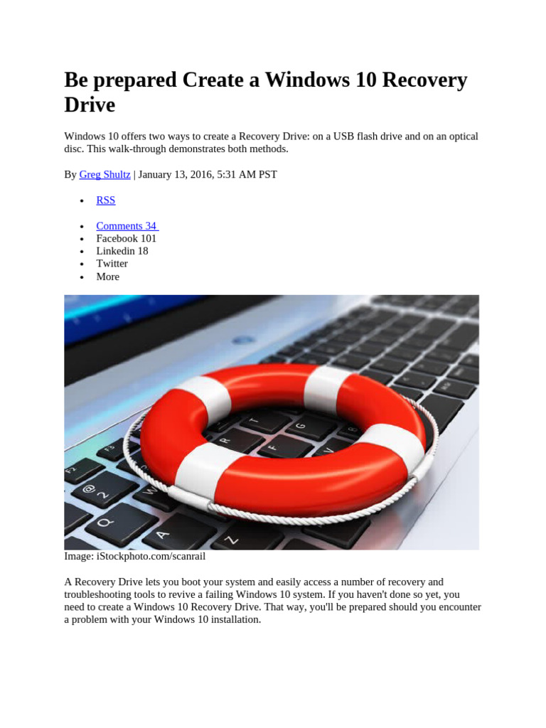 Create Windows 10 Recovery Drive Guide | PDF | Windows 10 | Backup