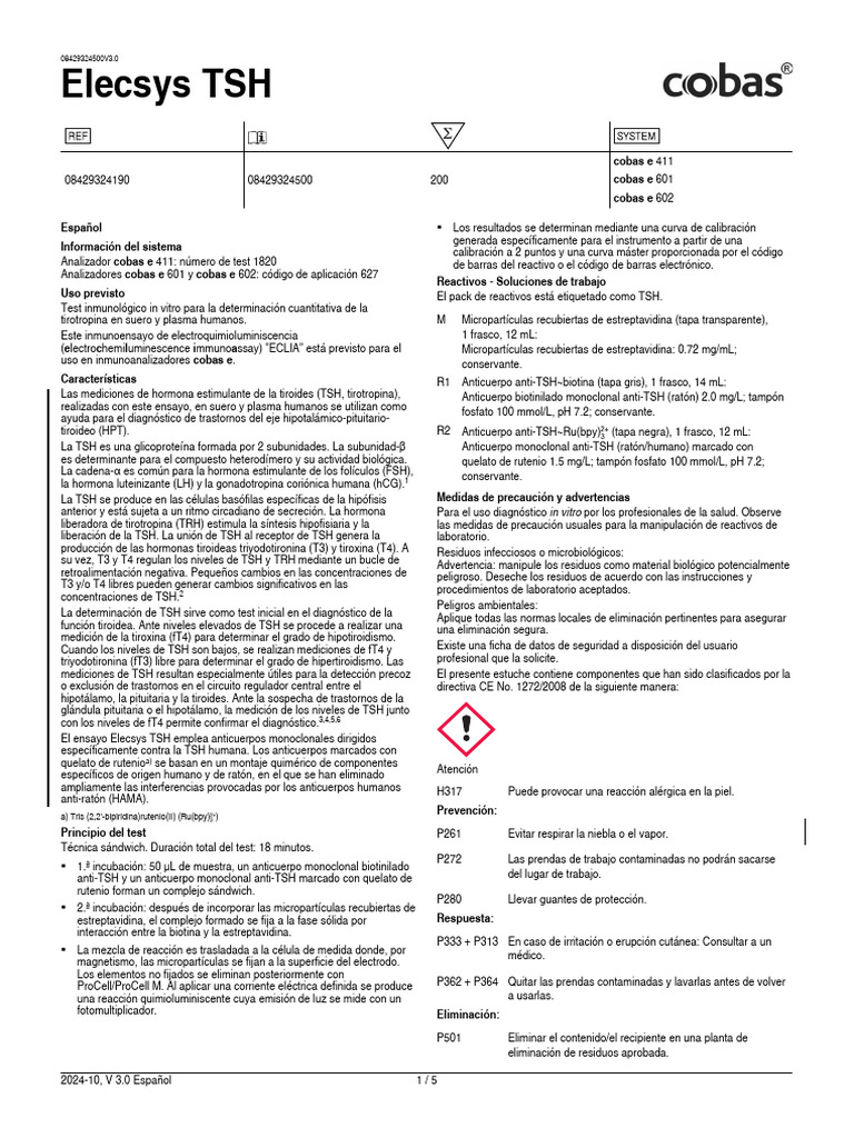 Insert - Elecsys TSH.08429324500.V3.es | PDF | Hormona estimulante de la tiroides | Hormona