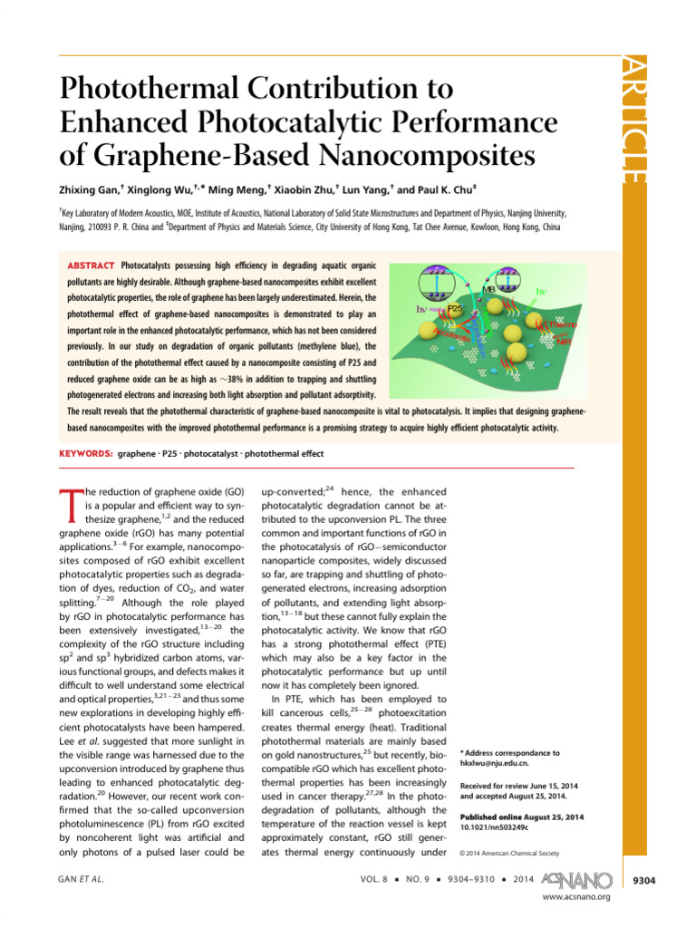 ARTICLE Photothermal Contribution To Enhanced Photocatalytic Performance of Graphene | PDF ...