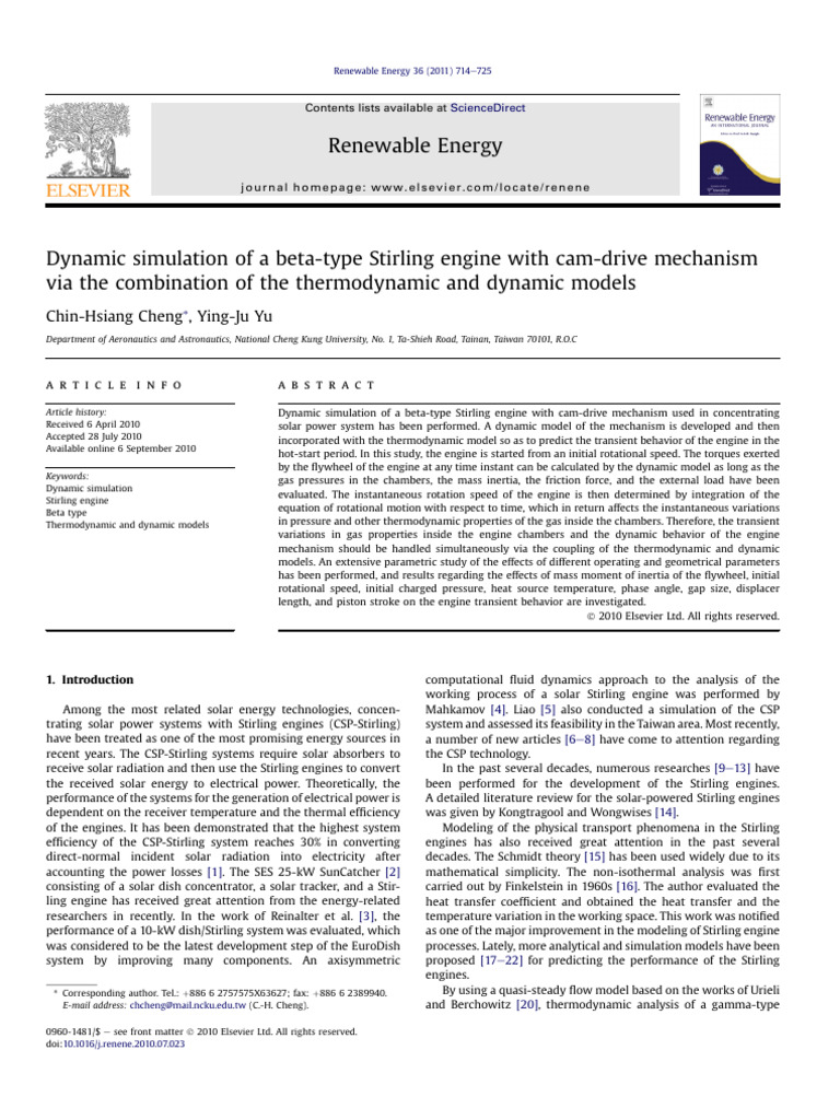 Dynamic Simulation of A Beta-Type Stirling Engine With Cam-Drive ...