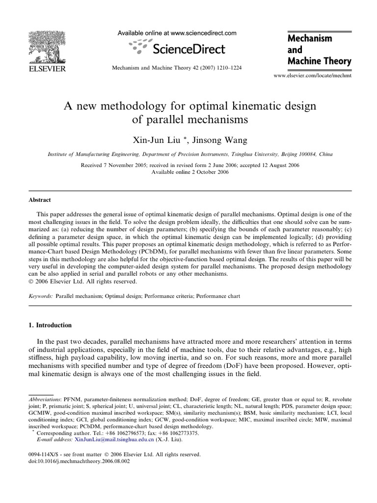 A New Methodology For Optimal Kinematic Design | PDF | Mathematical ...