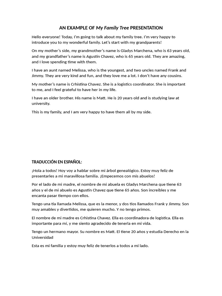 AN EXAMPLE OF My Family Tree PRESENTATION | PDF | Ciencias sociales