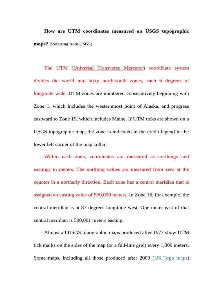 How Are UTM Coordinates Measured On USGS Topographic Maps | PDF ...
