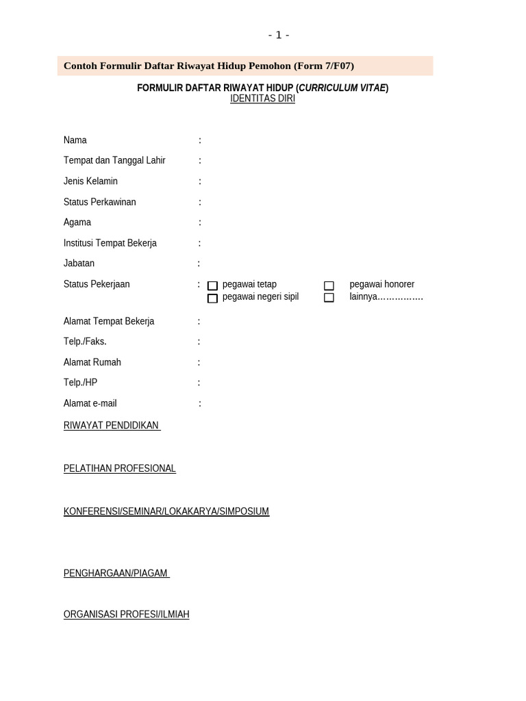 Formulir Daftar Riwayat Hidup Pemohon 0 | PDF