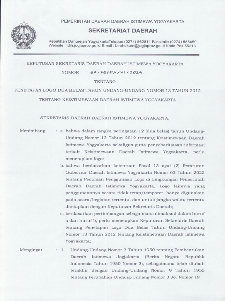 SK Sekda Logo 12 Tahun UUK | PDF