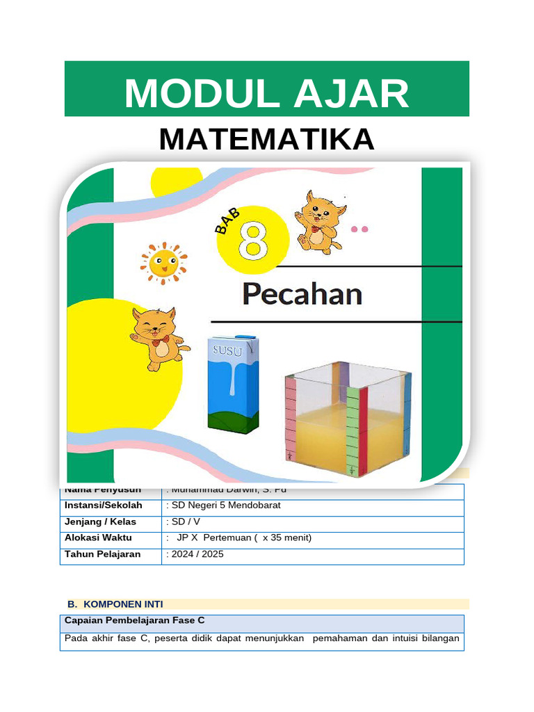 Modul Ajar Matematika Pecahan Kls 5 | PDF | Metode & Bahan Ajar | Seni