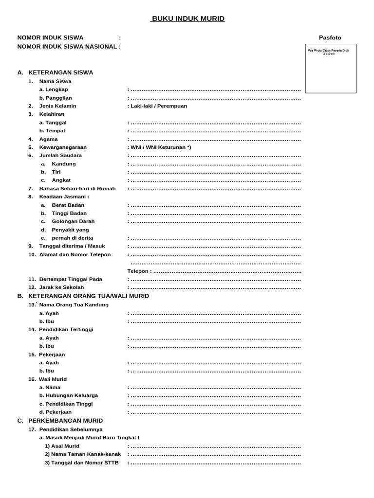 Blanko Buku Induk SD | PDF