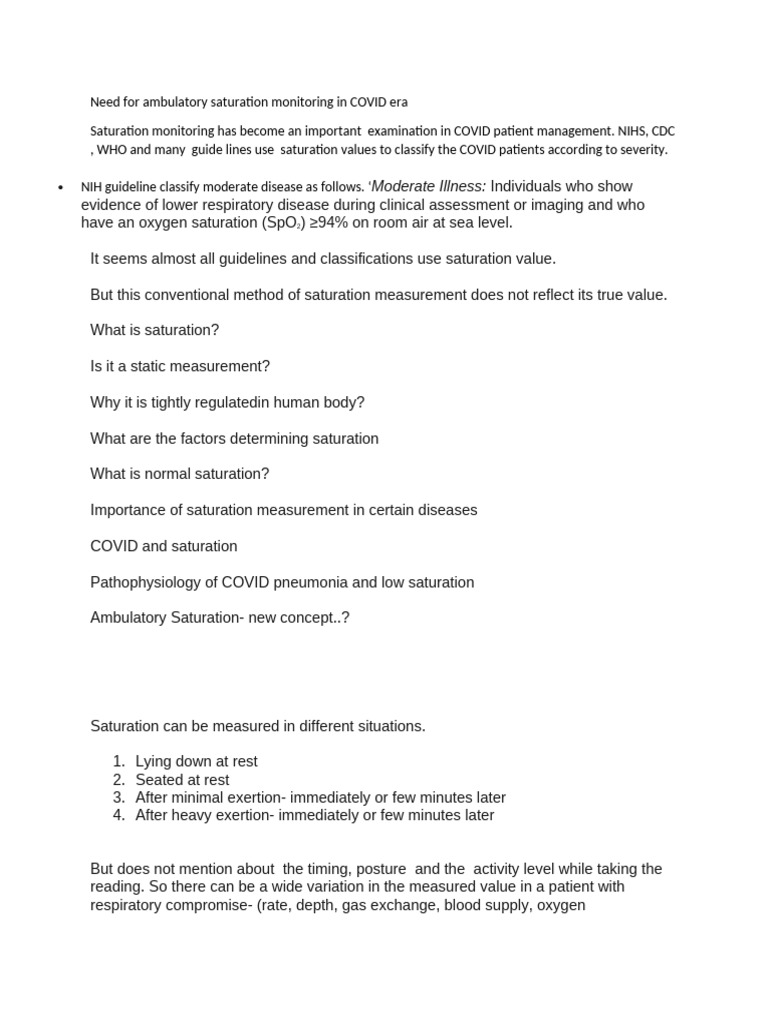 Ambulatory Saturation Measurement | PDF | Kidney | Respiratory System