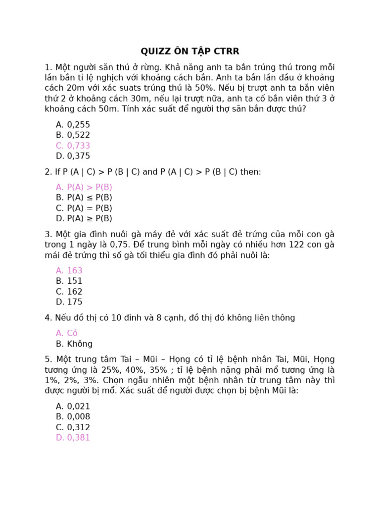 QUIZZ ÔN TẬP CTRR | PDF