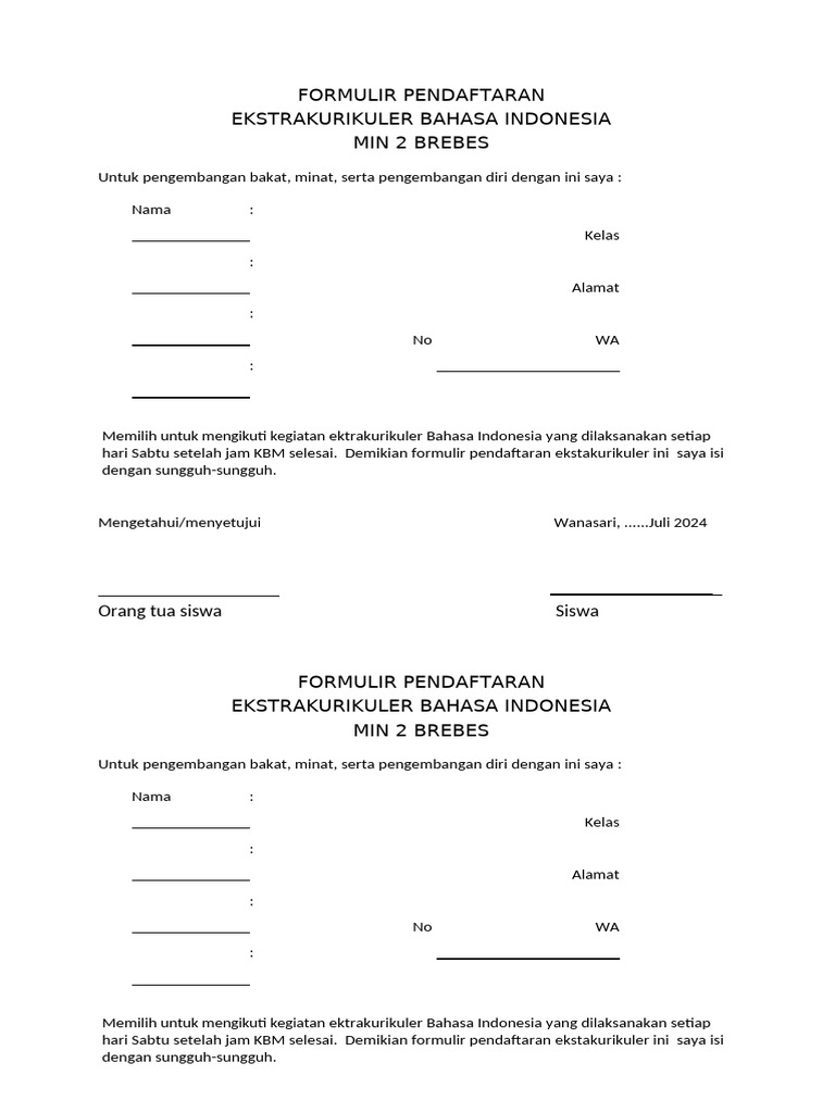 Formulir Ekskul | PDF