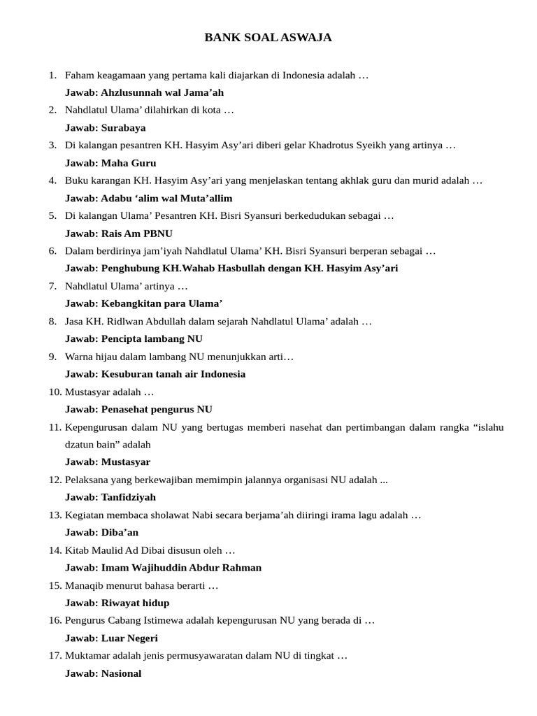 Bank Soal Aswaja | PDF
