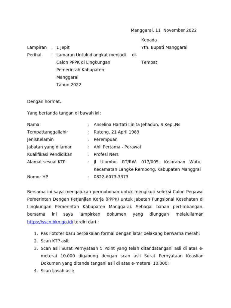 Surat Lamaran - FIX | PDF