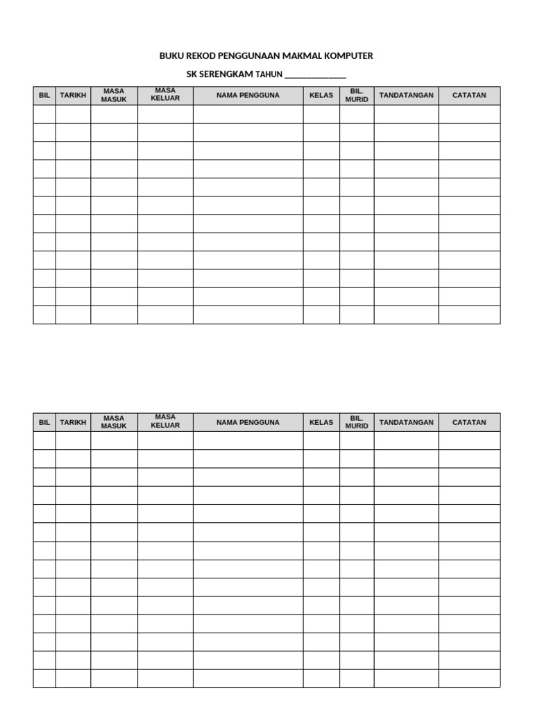 Rekod Penggunaan Makmal | PDF | Komputer | Teknologi & Rekayasa