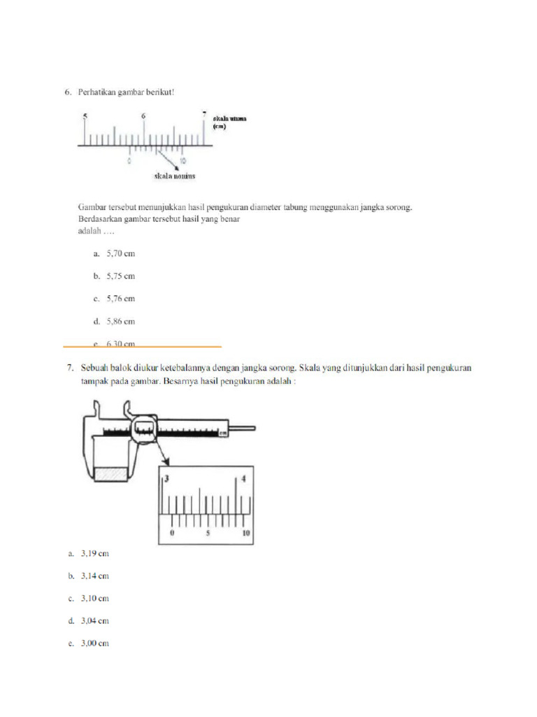Soal Hasil Pengukuran DG Alat Ukur Jangka Sorong Dan Mikrometer Skrup | PDF