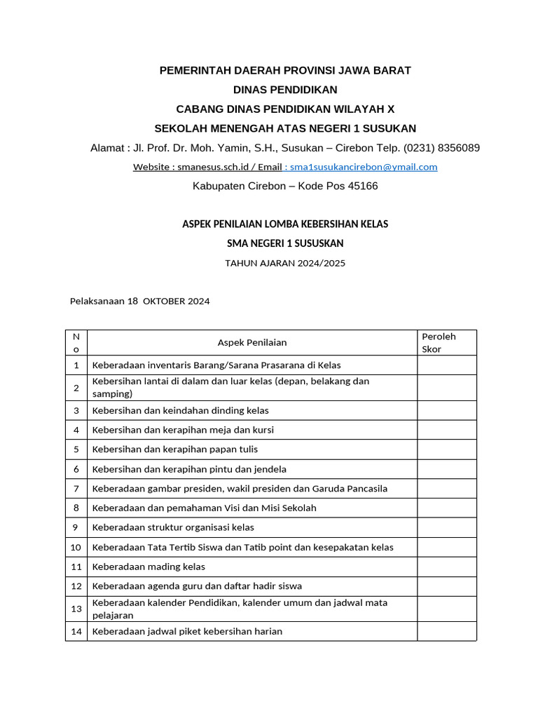 Aspek Penilaian Lomba Kebersihan | PDF