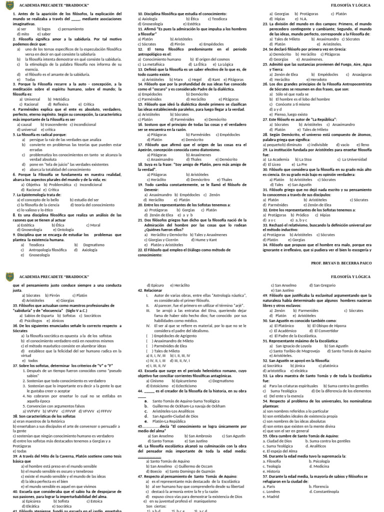 Caract-Discip-Fil. Grie, Rom, Medieval | PDF | Platón | Tomás de Aquino