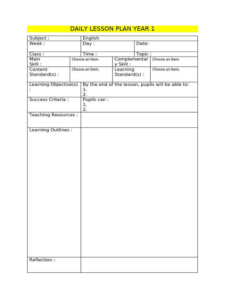 Daily Lesson Plan Year 1 | PDF