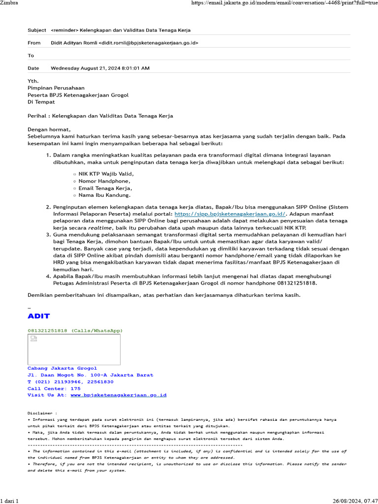 Data Sipp Bpjs Tenaga Kerja 2024 | PDF