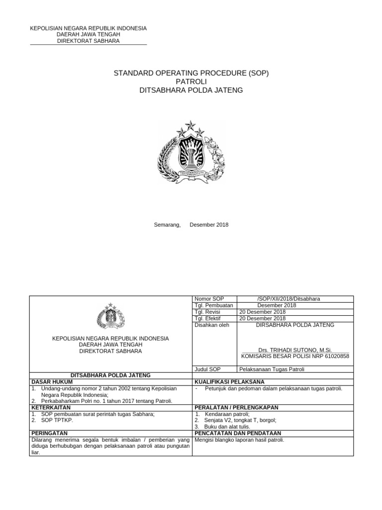 SOP - Pamwal Gudang Ke Tps - Ditsamapta | PDF