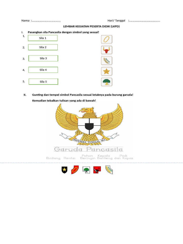 LKPD Simbol Pancasila Kelas 1 | PDF