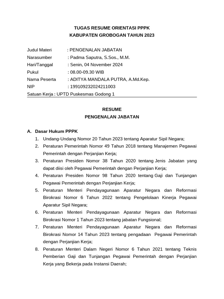 Aditya Mandala Putra - Puskesmas Godong 1 - H1 - Sesi1 | PDF