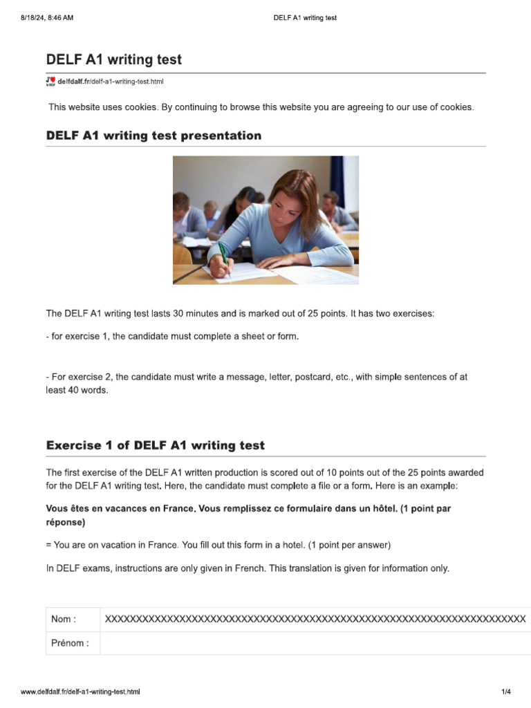 DELF A1 Writing Test | PDF