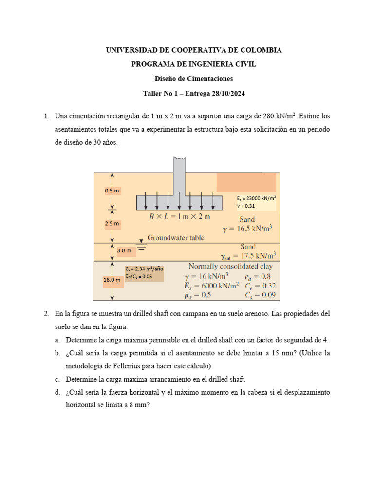 Cálculo de Cargas y Asentamientos en Cimentaciones | PDF