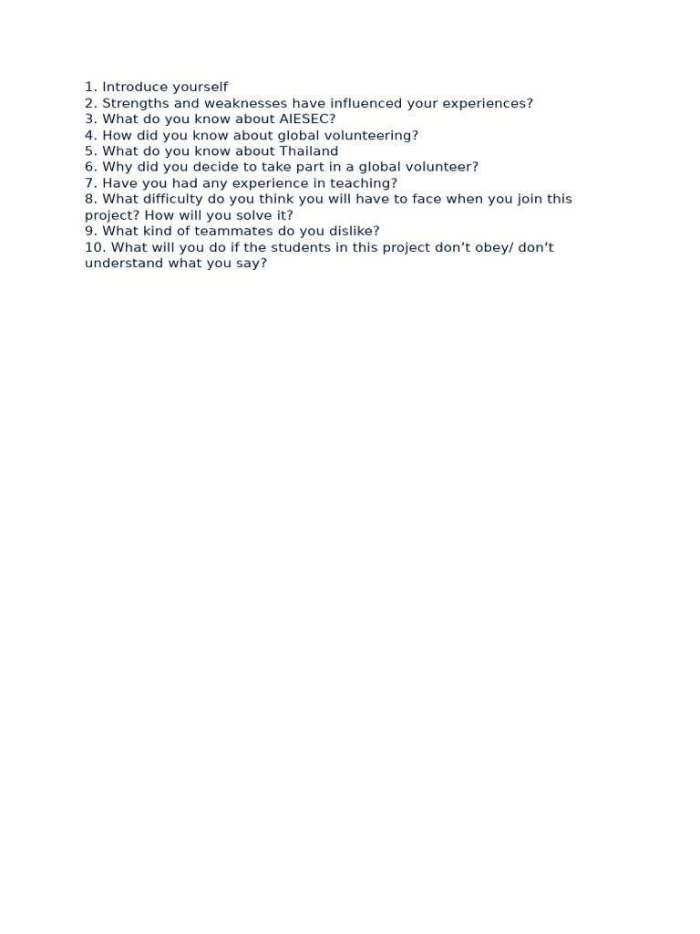 AIESEC Global Volunteer Interview Guide | PDF | Career & Growth