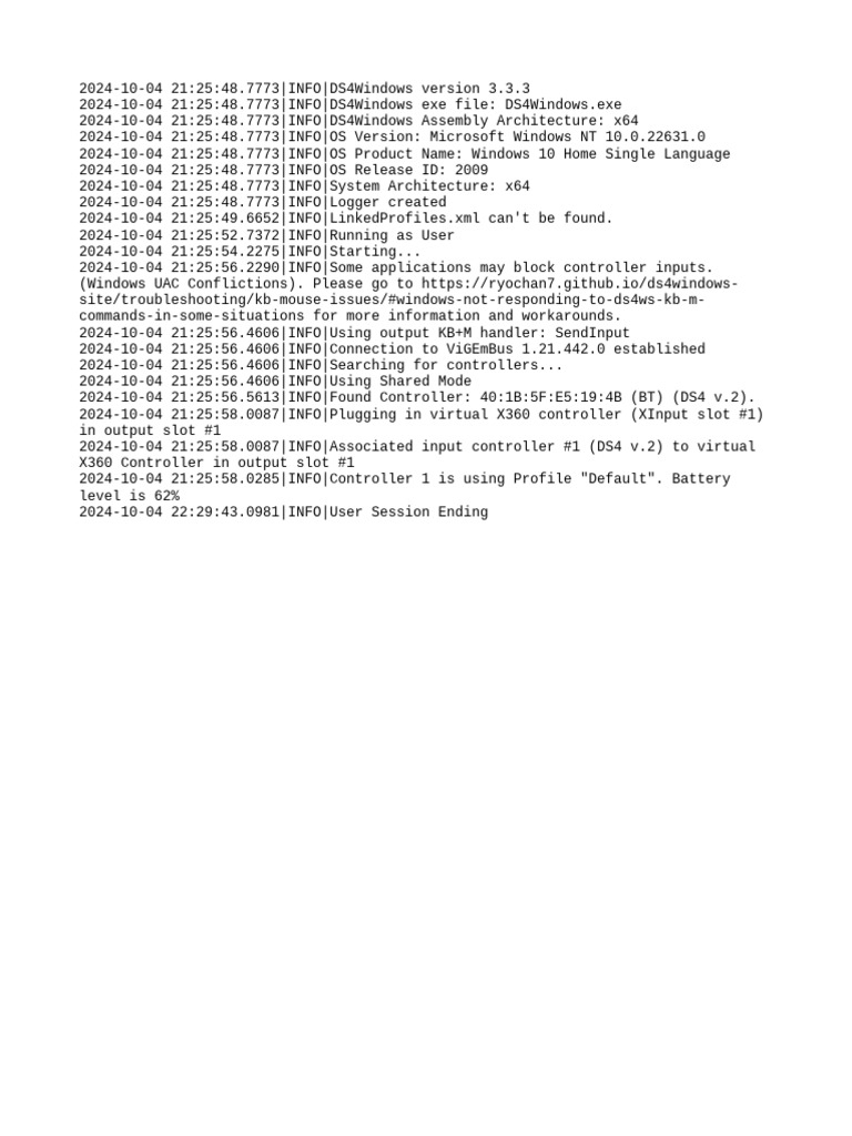 Ds4windows Log 20241004.1 | PDF
