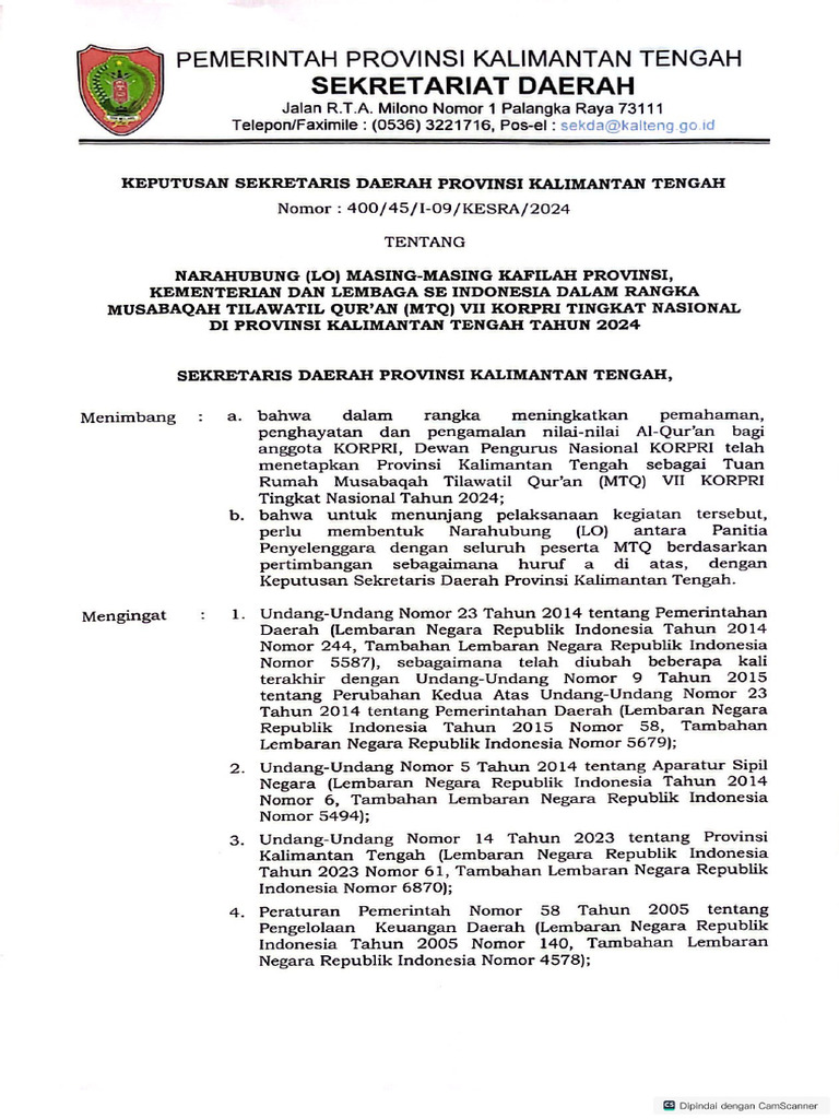 Terbaru SK Narahubung (LO) MTQ VII KORPR | PDF