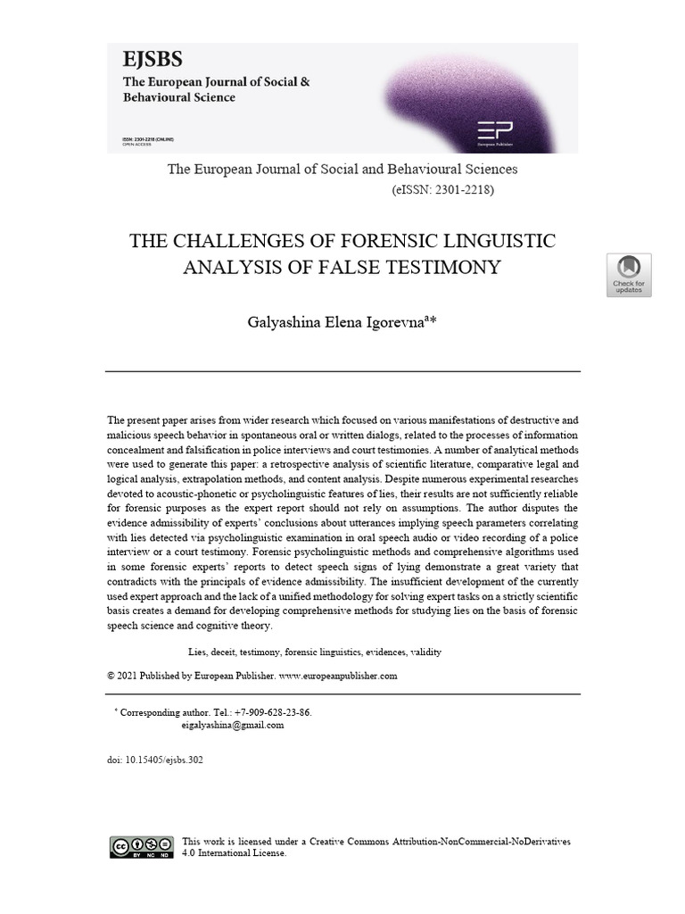 Igorevnaa 2021 - Deception | PDF | Semantics | Perjury