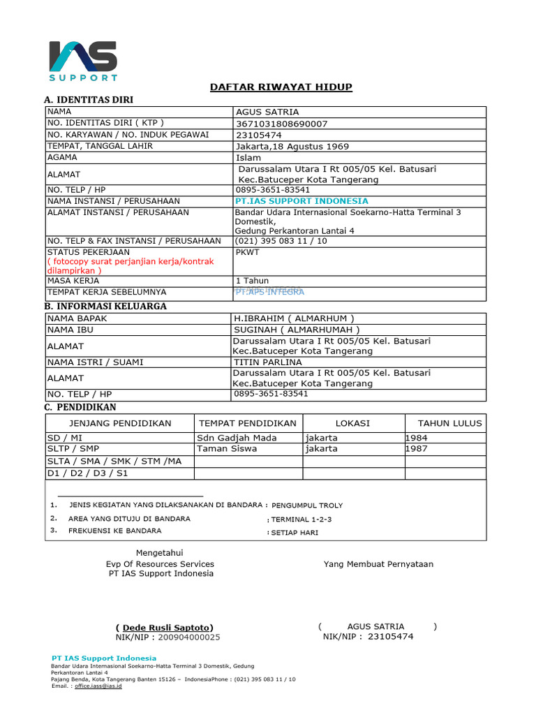 CV Agus Satria | PDF