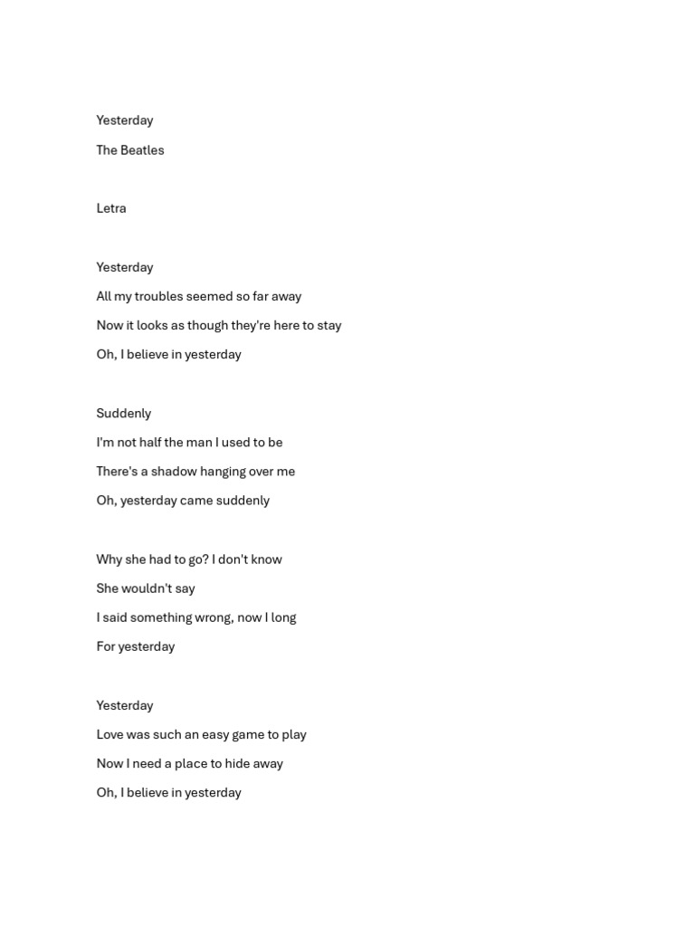 The Beatles' "Yesterday" Lyrics | PDF