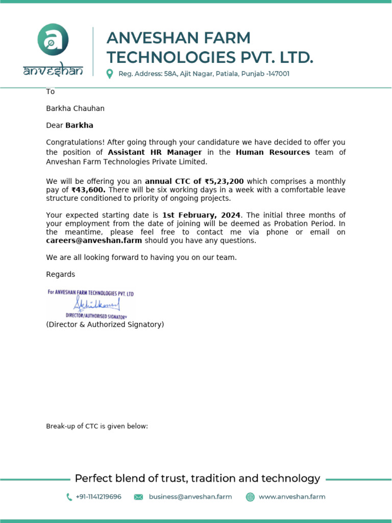 Himanshu Offer Letter | PDF