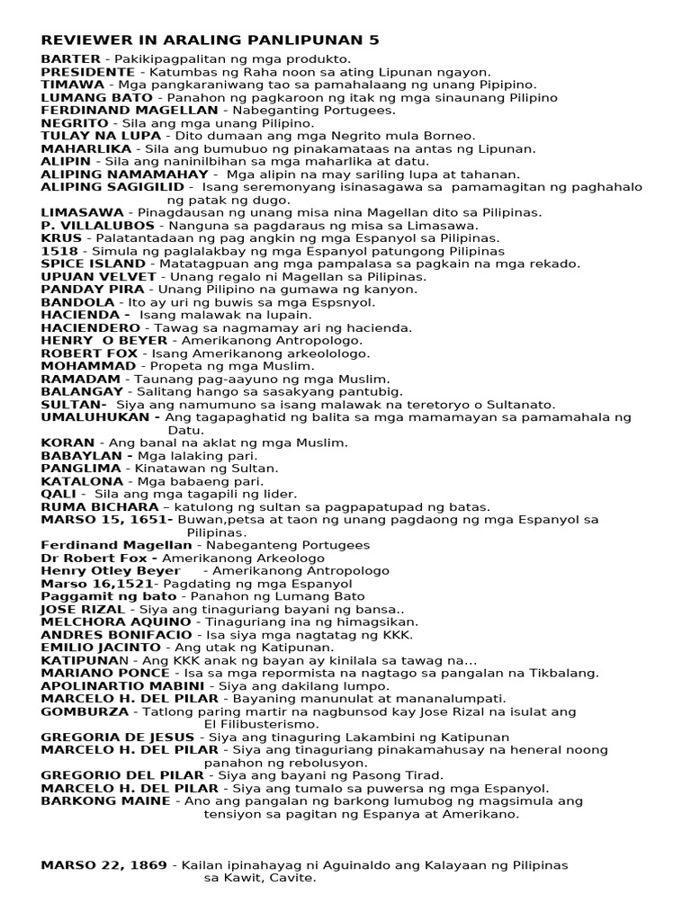Reviewer in Araling Panlipunan 5 Final | PDF