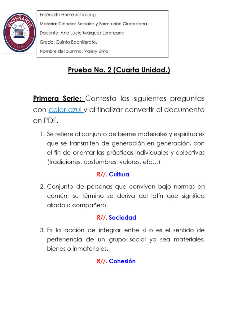 Prueba No.2 CUARTA UNIDAD | PDF