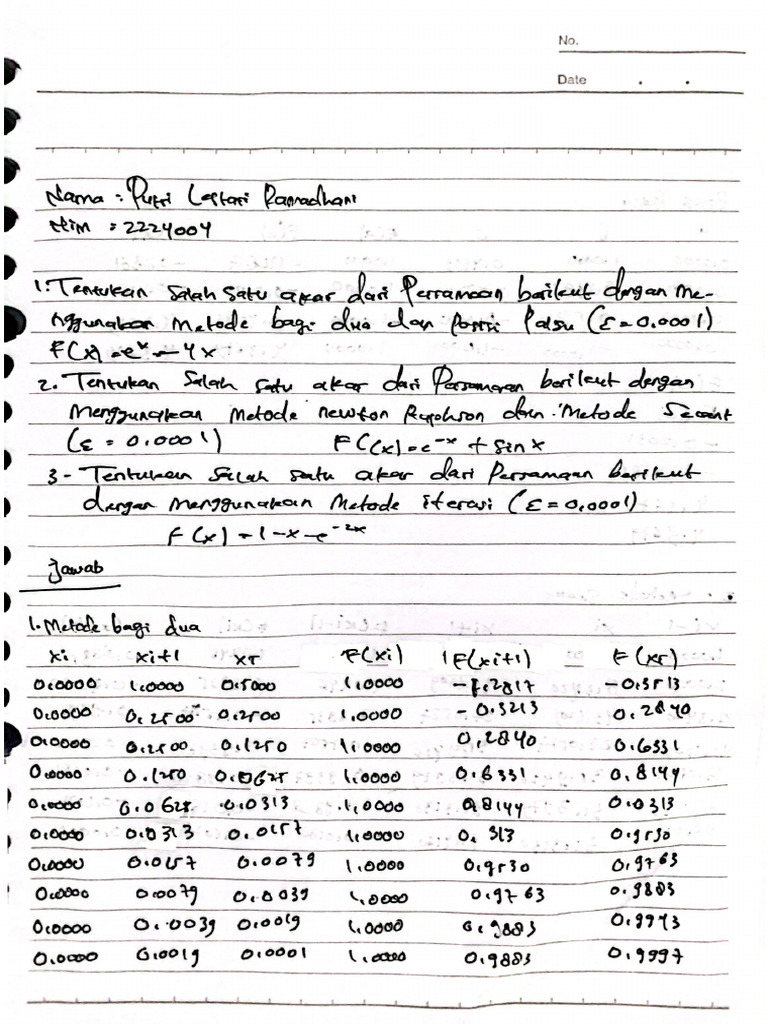 Tugas 2 Metode Numerik Putri Lestari Ram | PDF