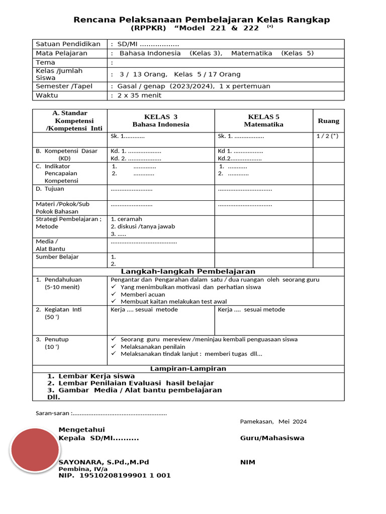 Contoh Form. RPPKR | PDF